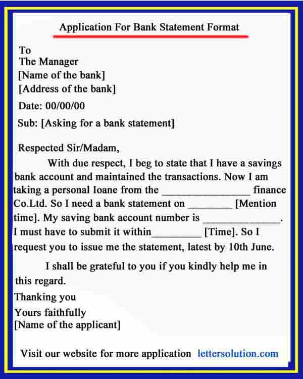 Application For Bank Statement With 10 + Samples » Letter Solution