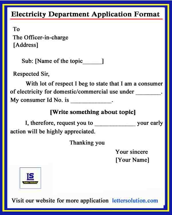 Letter To Electricity Department With 7 Formats » Letter Solution